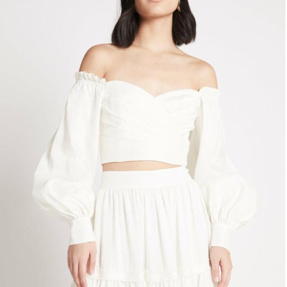 Aje | Tops | Aje Womens Reverb Off Shoulder Cropped Top Ivory | Poshmark